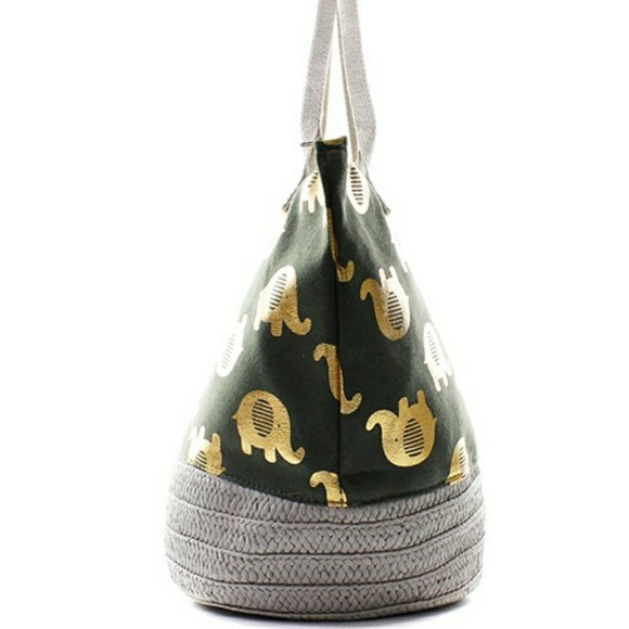 Bags | Ivory Canvasstraw Elephant Tote Bagweekender | Poshmark